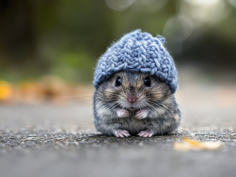 Hamster Donning a Blue Wool Hat: Prepared for Hibernation Stock Photo ...