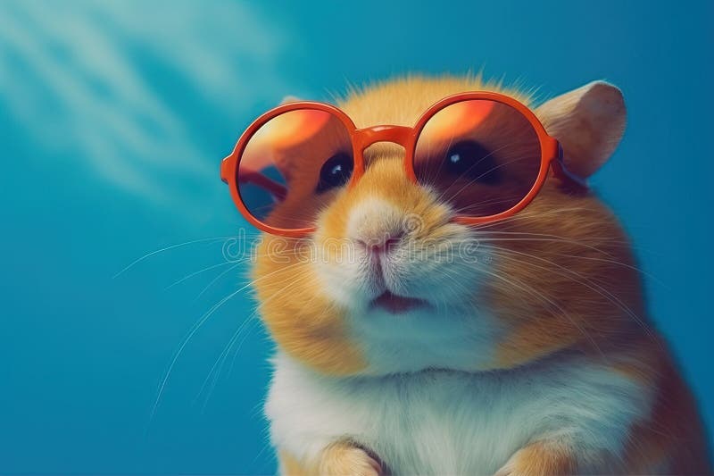 A Hamster Donning Sunglasses, Superimposed on a Blue Backdrop Stock ...