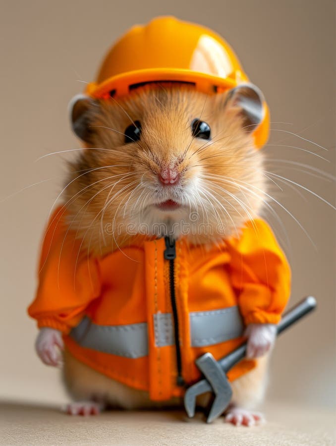 Hamster Dressed As a Construction Worker with Hard Hat and Wrench ...