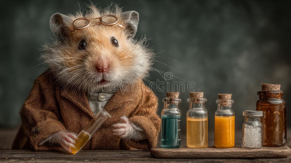 Hamster Dressed As a Scientist Mixing Chemicals in a Tiny Lab Stock ...