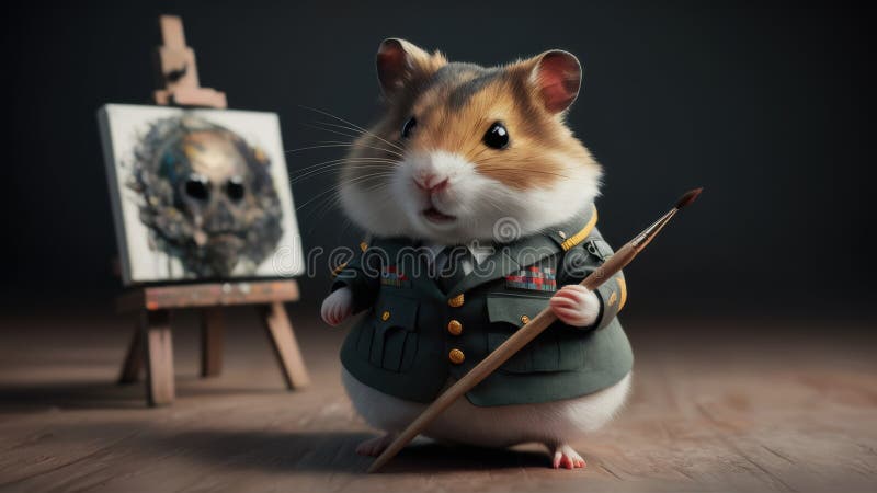 A Hamster Dressed in Military Uniform Holding a Paint Brush, AI Stock ...