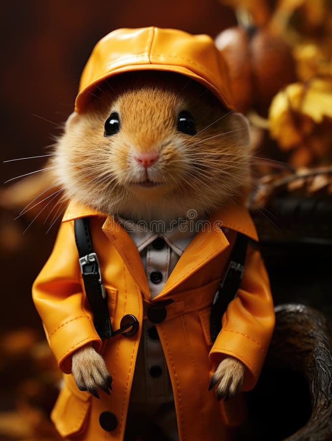 A Hamster Dressed in an Orange Coat and Hat Stock Illustration ...
