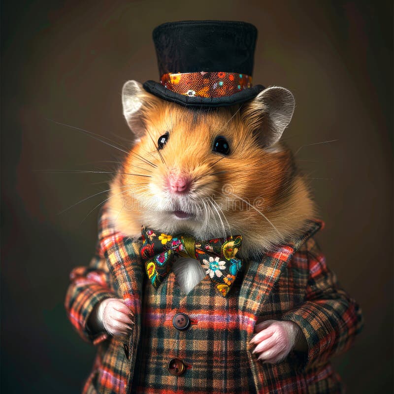 A Hamster is Dressed in a Suit and Tie, with a Black Top Hat Stock ...