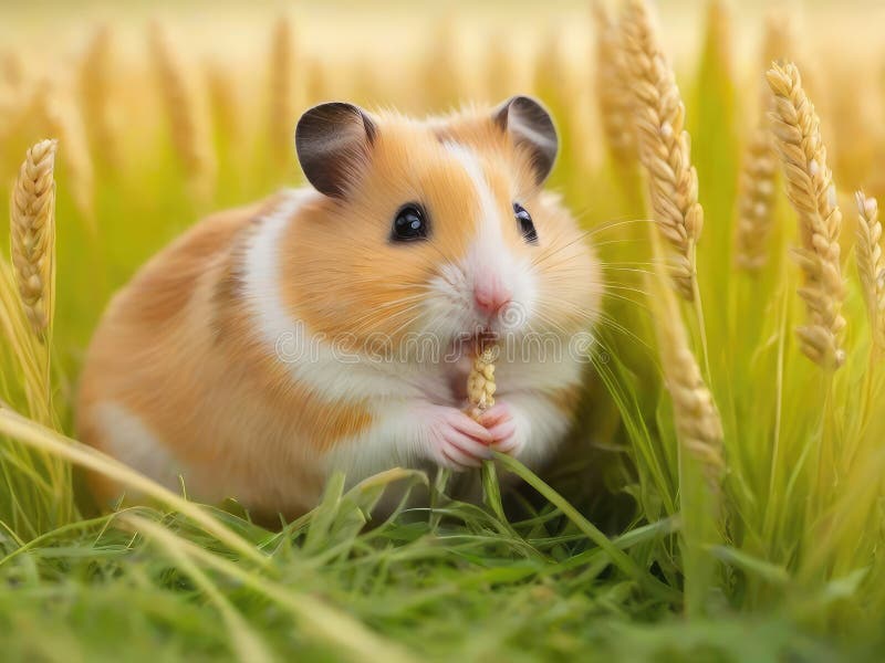 Hamster Eating a Grain in a Field, Close-up Stock Illustration ...