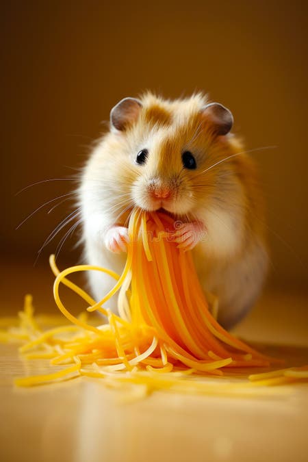 Hamster Eating Spaghetti on Table with it S Front Paws on the End of ...