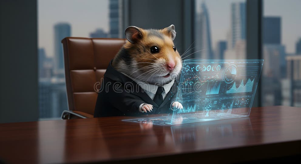 Hamster Executive Analyzing Data on Transparent Screen in Modern Office ...
