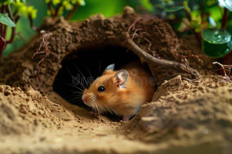 Hamster Exploring a Burrow in a Habitat Enclosure Stock Image - Image ...