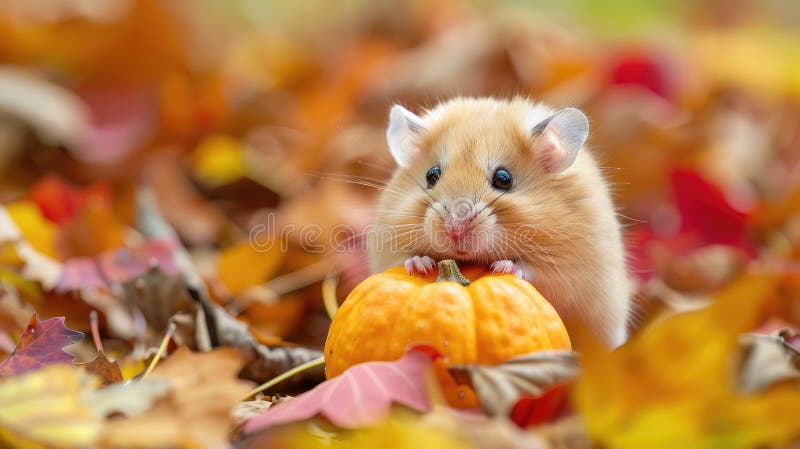 A Hamster Exploring a Small Pumpkin Patch, Tiny Explorer in a Fall ...
