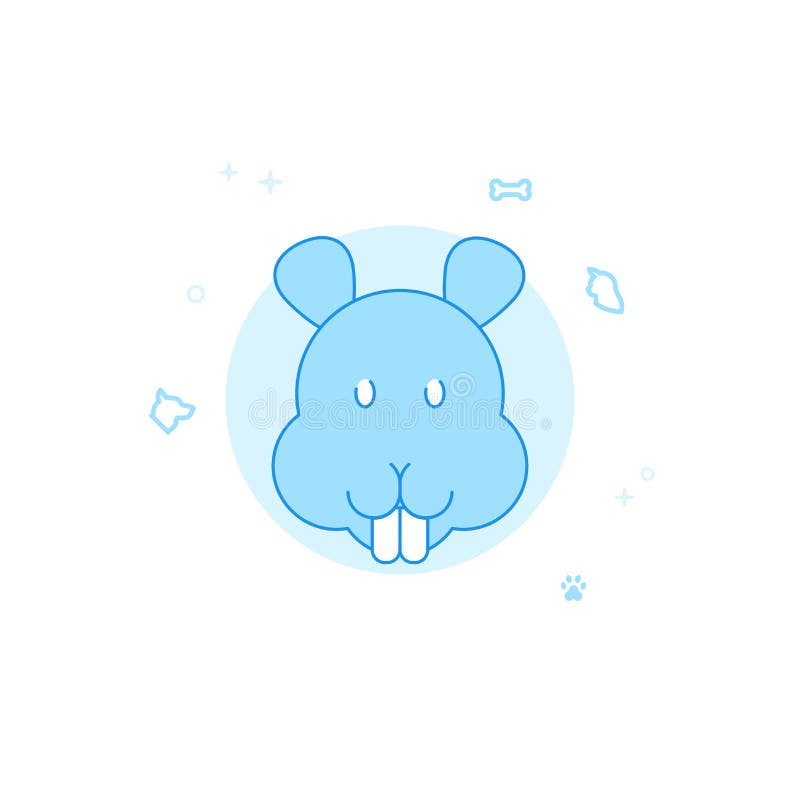Hamster Face Flat Vector Illustration, Icon. Light Blue Monochrome ...