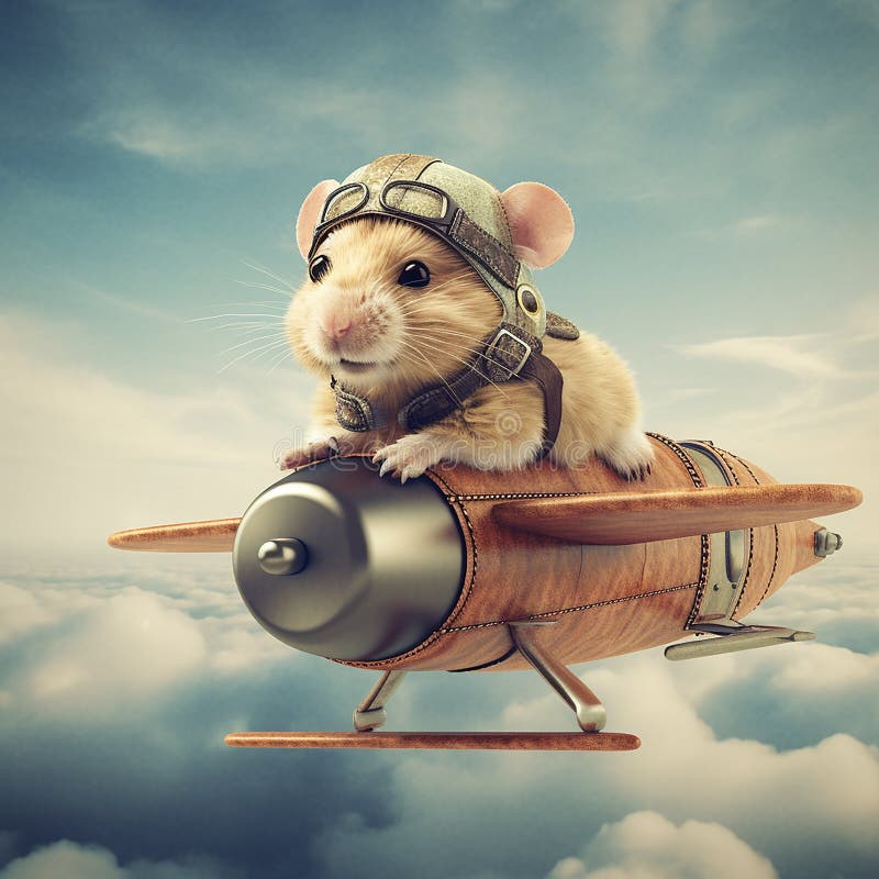 Hamster Flying in Vintage Airplane in the Sky. Stock Illustration ...