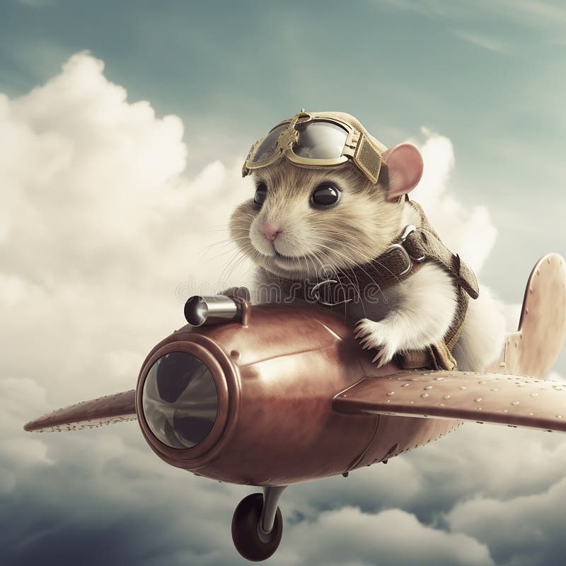 Hamster Flying in Vintage Airplane in the Sky. Stock Illustration ...
