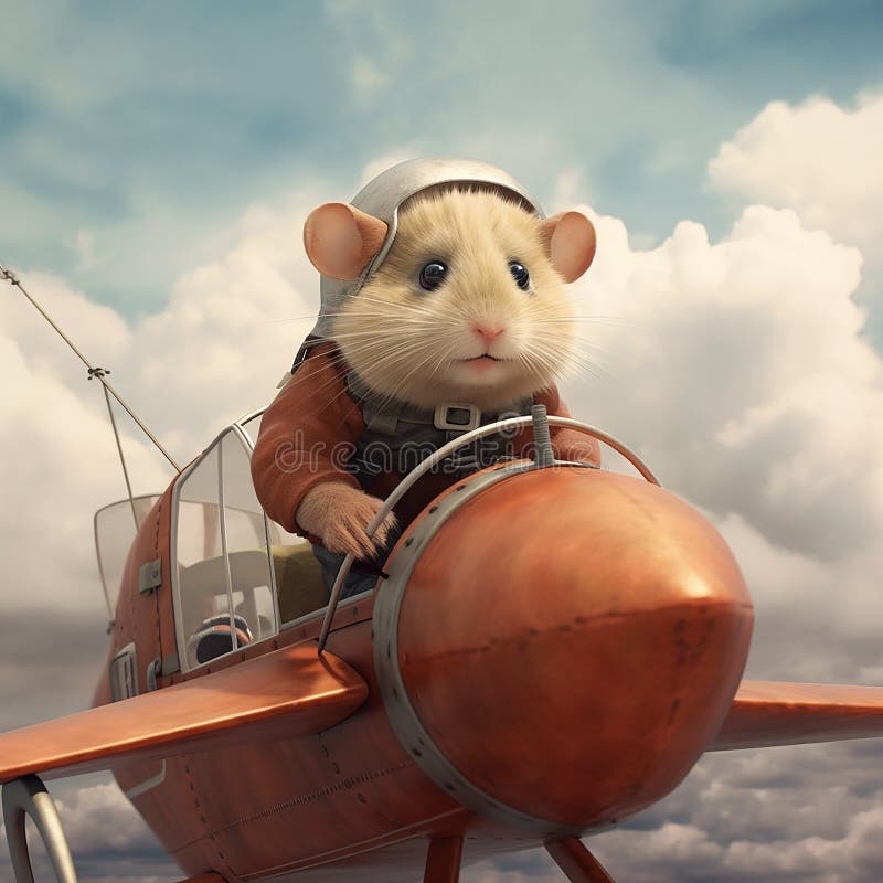 Hamster Flying in Vintage Airplane in the Sky. Stock Image - Image of ...