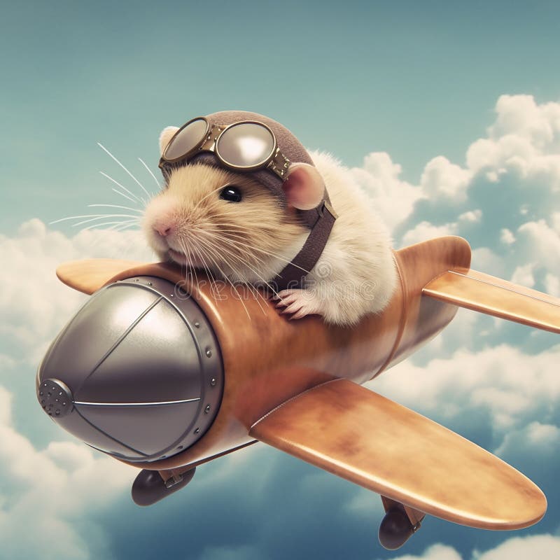 Hamster Flying in Vintage Airplane in the Sky. Stock Illustration - Illustration of style ...