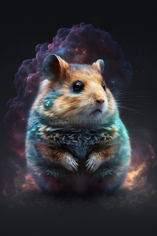 Hamster Head Connected with Galactic Nebula. Hamster on a Black ...
