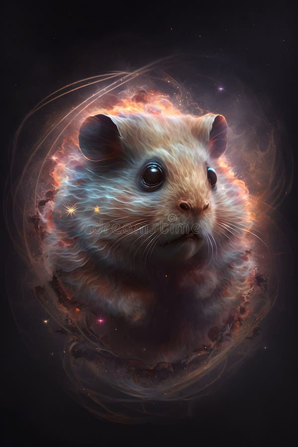 Hamster Head Connected with Galactic Nebula. Hamster on a Black ...