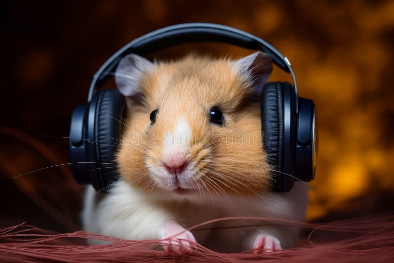 Hamster with Headphones on Sitting on Table Next To Plant. Generative ...