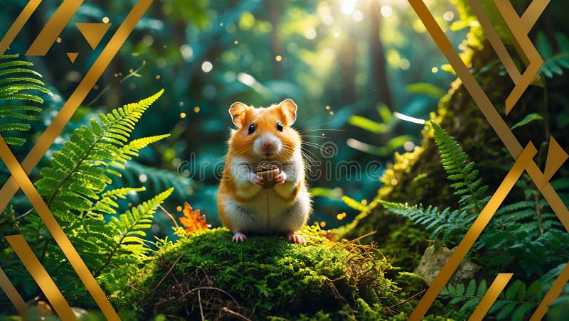 Adorable Hamster Holding Acorn in a Lush Forest Stock Illustration ...