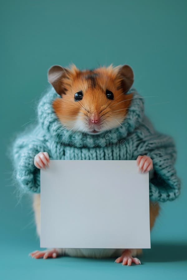 Hamster Holding a White Sign Stock Illustration - Illustration of cute ...