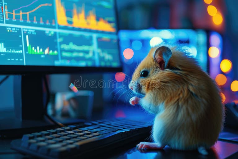 A Hamster on a Keyboard in Front of a Computer Screen with Graphs ...