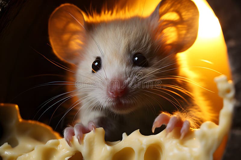 The Hamster Mouse Gnaws and Eats Cheese. Rodents and Pests Stock ...