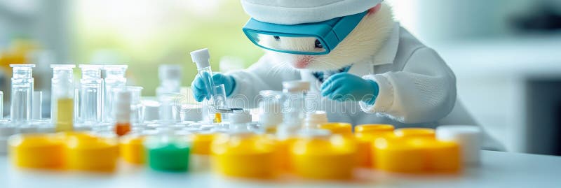Hamster Scientist in Miniature Lab with Science Equipment and Goggles ...