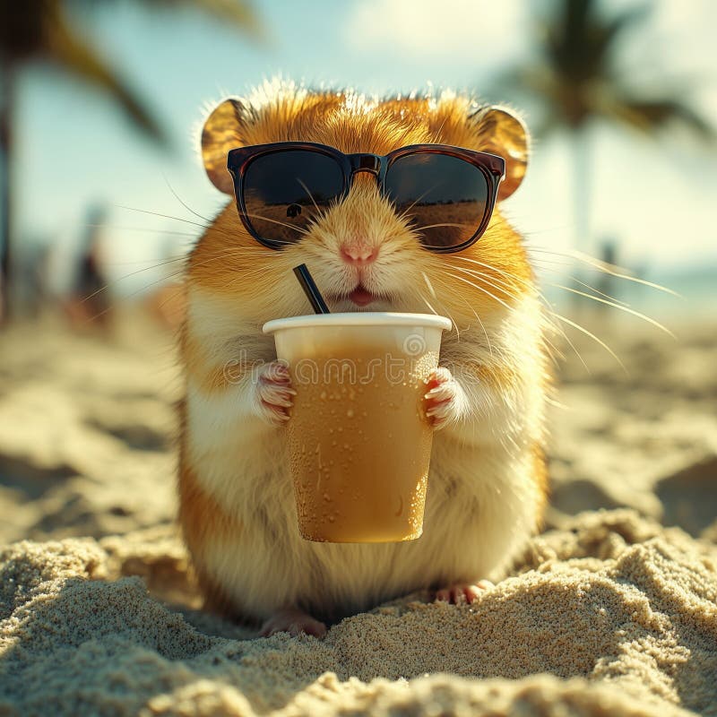 Hamster with Shades Drinking Iced Coffee Stock Illustration ...
