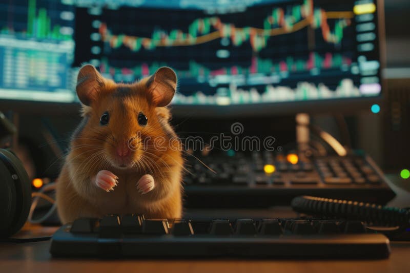 A Hamster Sits in Front of a Computer Keyboard, with a Stock Chart ...