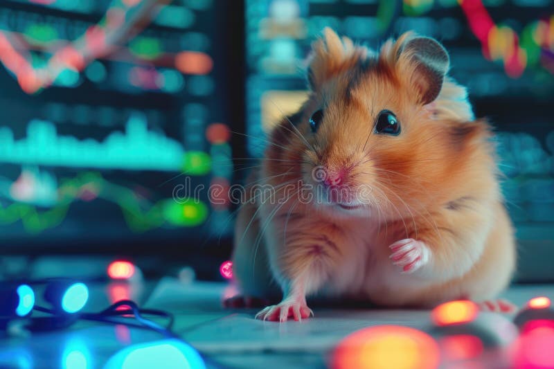 A Hamster Sits in Front of a Computer Screen Displaying Stock Market ...