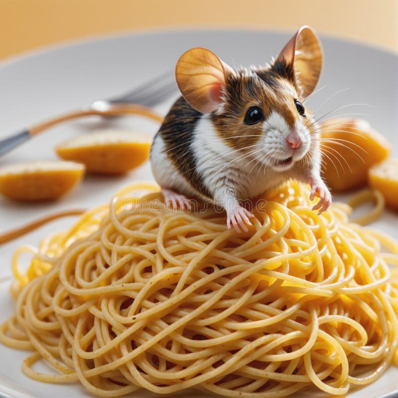A Hamster Sits on a Plate of Pasta Stock Illustration - Illustration of ...
