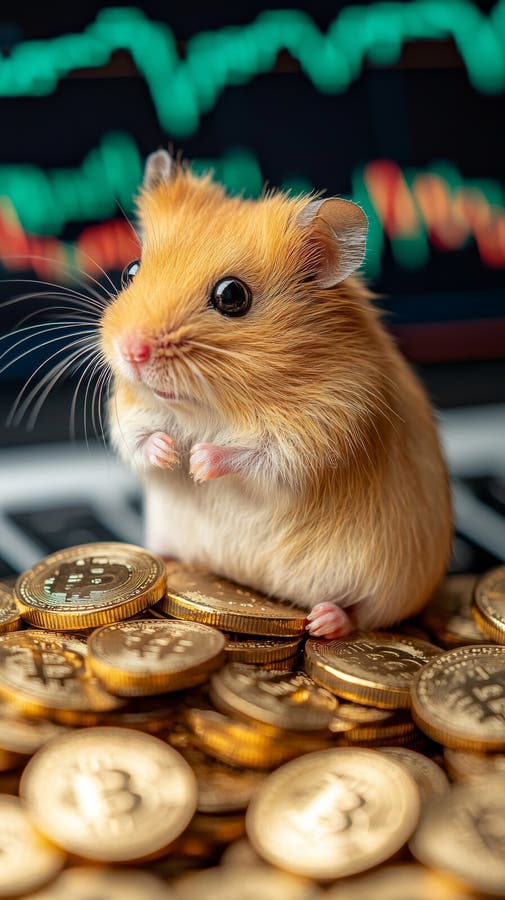 A Hamster is Sitting on a Pile of Bitcoin Coins Next To a Digital ...