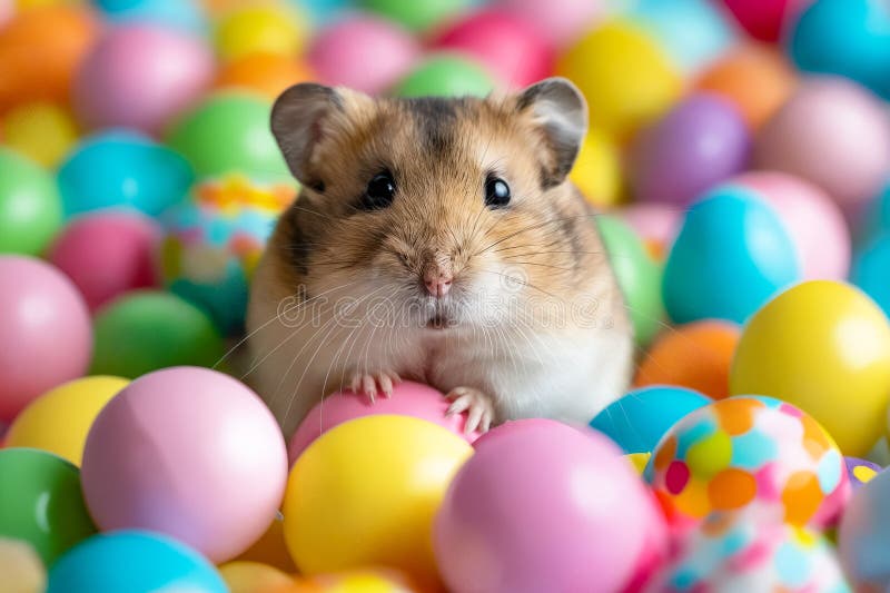 A Hamster Sitting in a Pile of Colorful Easter Eggs. Generative AI ...