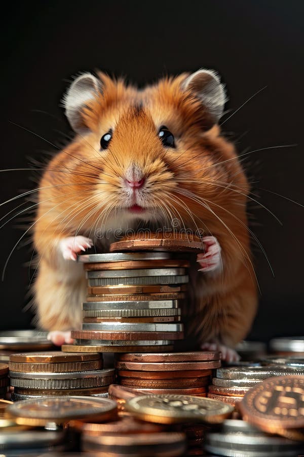 Hamster Sitting on a Stack of Coins, Symbolizing Savings. Hamster ...