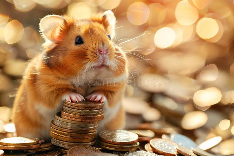 Hamster Sitting on a Stack of Coins, Symbolizing Savings. Hamster ...