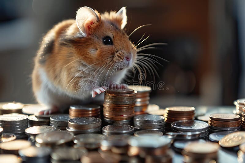 Hamster Sitting on a Stack of Coins, Symbolizing Savings. Hamster ...