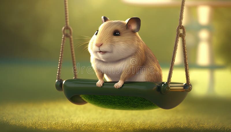 A Hamster is Sitting on a Swing in the Grass Stock Illustration ...