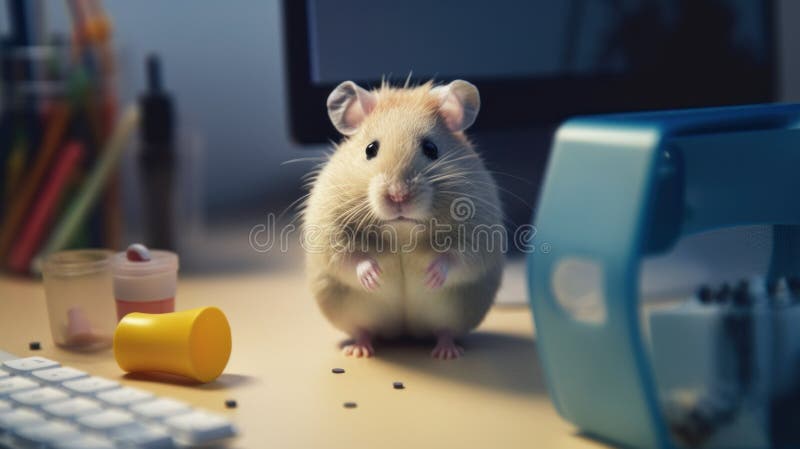 A Hamster Sitting on Top of a Desk Next To a Keyboard. Generative AI ...