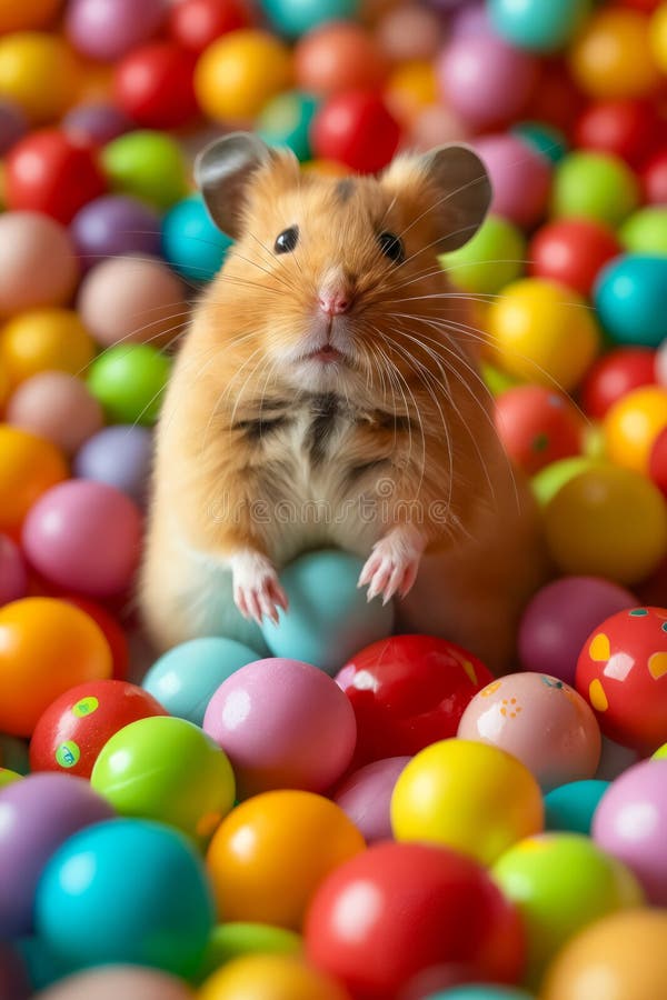 A Hamster Sitting on Top of a Pile of Colorful Balls. Generative AI ...