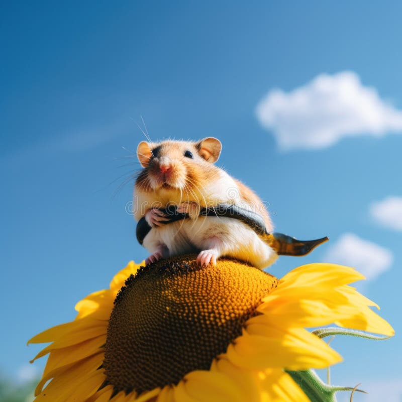 A Hamster Sitting on Top of a Sunflower. Generative AI Image. Stock ...
