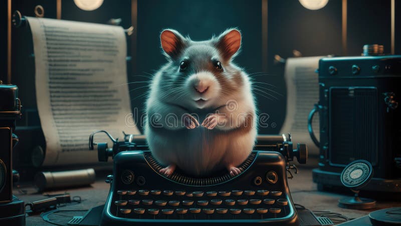 A Hamster Sitting on Top of a Typewriter, AI Stock Photo - Image of ...