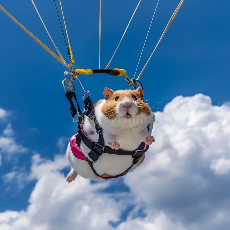 A Hamster Soaring through the Sky, on the Handle of a Parasailing ...