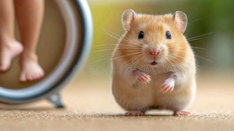 A Hamster is Standing Next To a Clock and the Feet of Someone, AI Stock ...