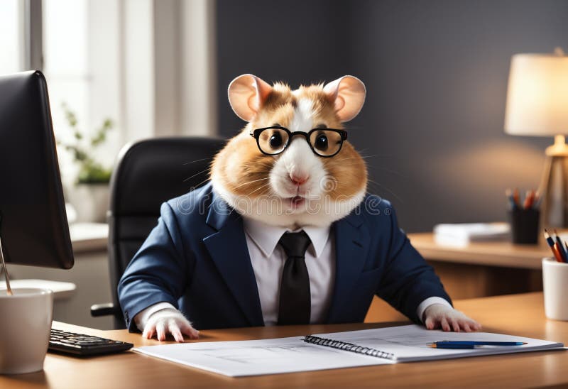 Hamster in Suit Sits at Office Table. Generative AI Stock Illustration ...