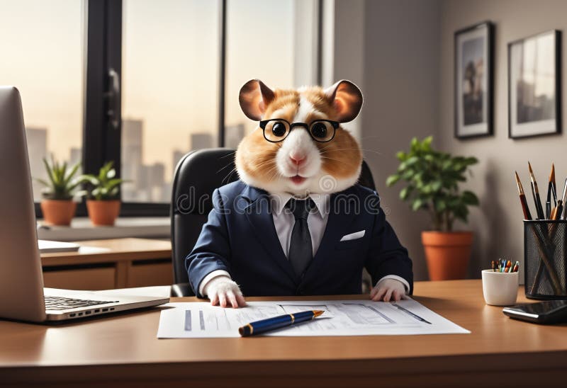 Hamster in Suit Sits at Office Table. Generative AI Stock Illustration ...