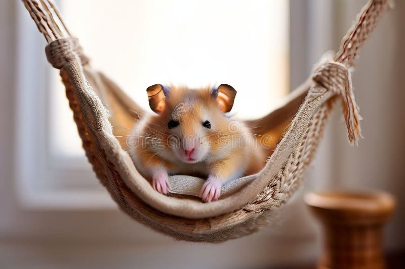 Hamster in a Tiny Hammock a Hamster Lounging in a Miniature Ham Stock ...