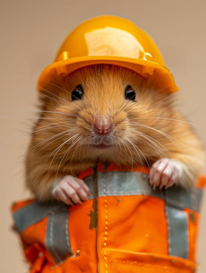 Hamster Wearing Construction Gear, Including an Orange Helmet. Stock ...