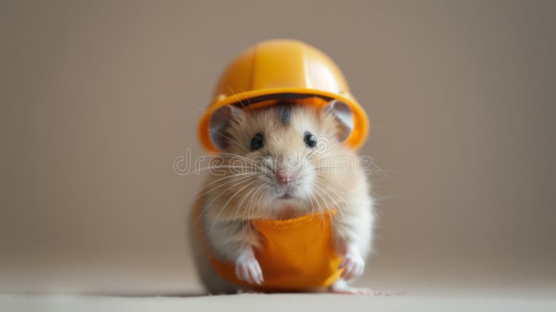 Hamster Wearing a Construction Hard Hat Looking Curious. Stock Image - Image of engineer ...