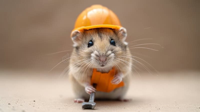 A Hamster Wearing a Construction Hat and Holding a Tiny Hammer. Stock ...