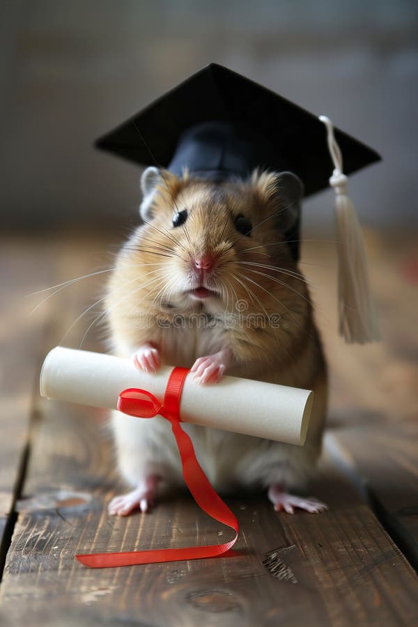 Hamster Wearing a Graduation Cap, Holding a Diploma, Academic ...