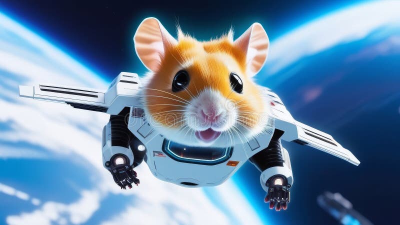 A Hamster in a White Jet Space Suit with Wings is Flying in Space Stock ...