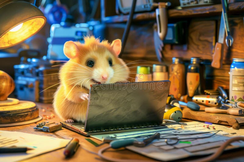Hamster Working in Creative Workshop Stock Photo - Image of learning ...
